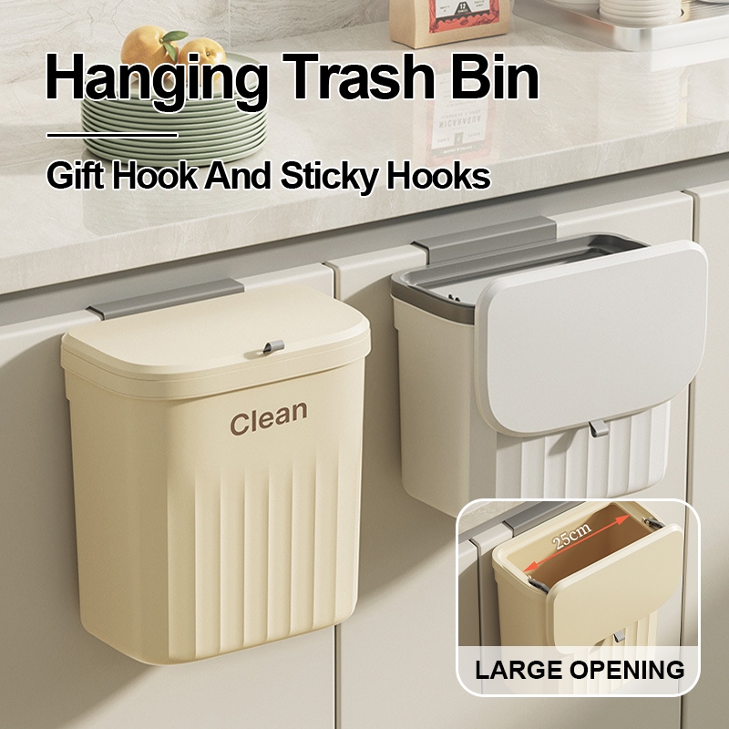 12L Hanging Trash Can with Cover Garbage Bin Minimalist Trash Bin Wall ...