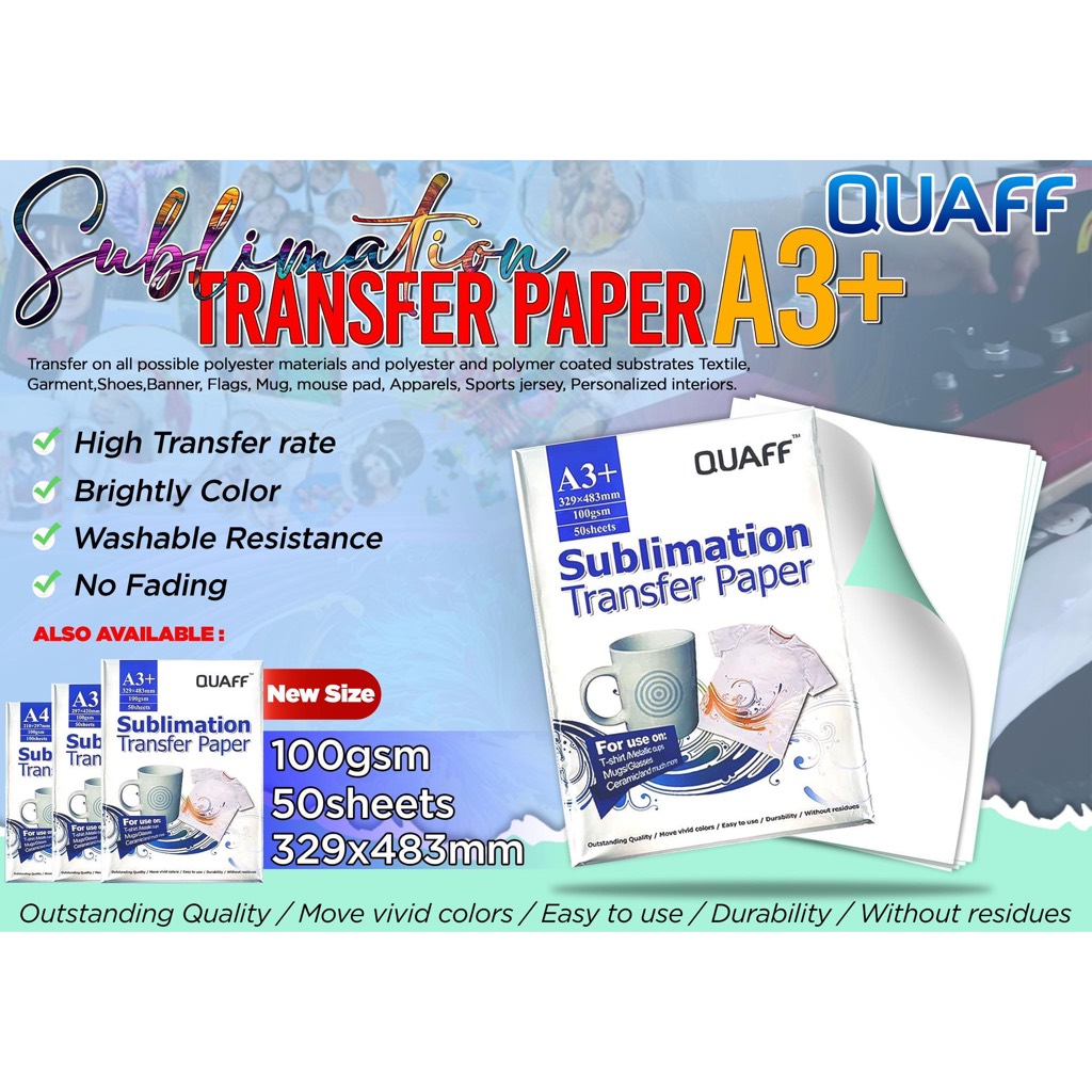 QUAFF Sublimation Transfer Paper A3+ size (50sheets) 329×483mm | Shopee Malaysia