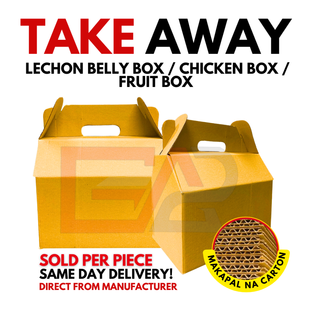 TAKEAWAY BOX CORRUGATED TAKE OUT Lechon Belly Box / Chicken Box / Food ...