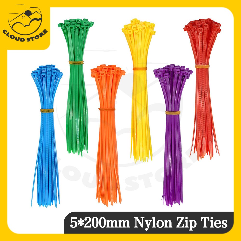 5*200mm Nylon Zip Ties Assorted Color Cable Wire Wraps Tensile Strength ...