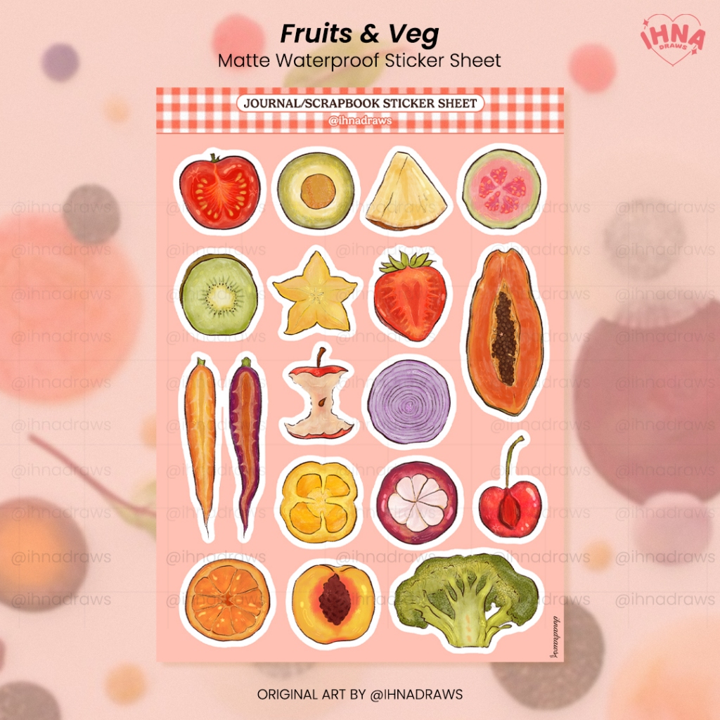 Fruits and Vegetables Sticker Sheet (Journal Scrapbook Matte Waterproof ...