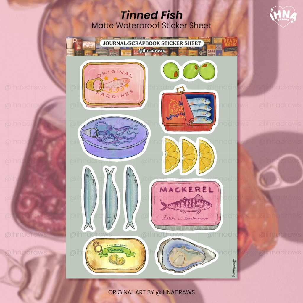 Tinned Fish Sticker Sheet (Journal Scrapbook Matte Waterproof Tumbler ...