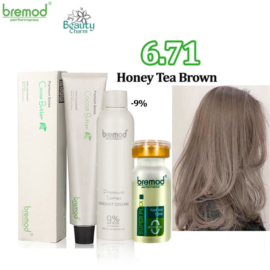 Bremod Cocoa Butter Hair Color 6.71 Honey Tea Brown Oxidizer 6% 9% 12% ...