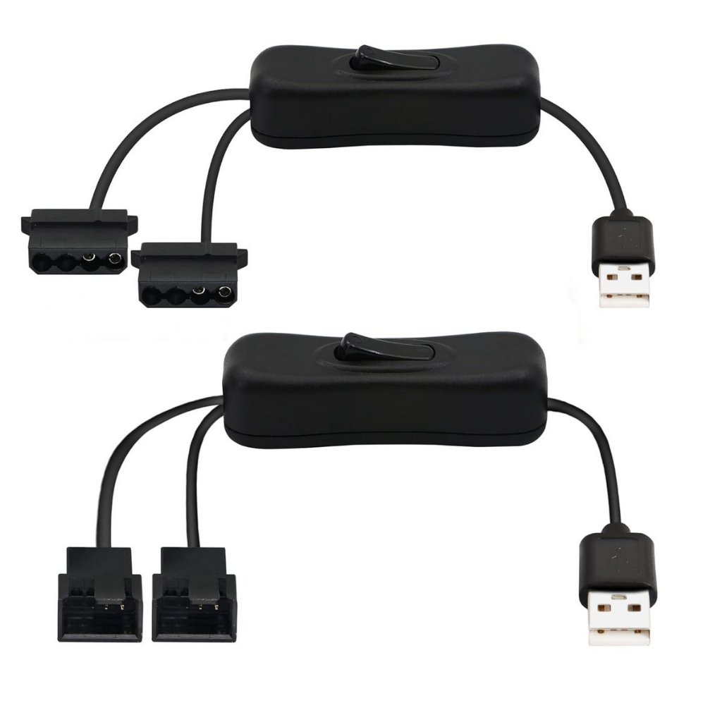 USB to Dual 3-Pin / 4-Pin PWM / 4pin Molex 5V USB Sleeved Fan Power ...