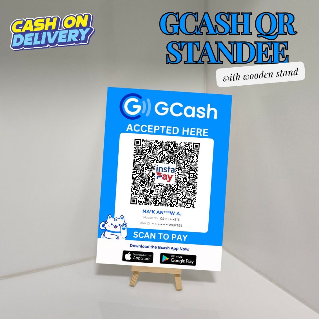 GCASH QR CODE STANDEE WITH WOODEN STAND | Shopee Malaysia