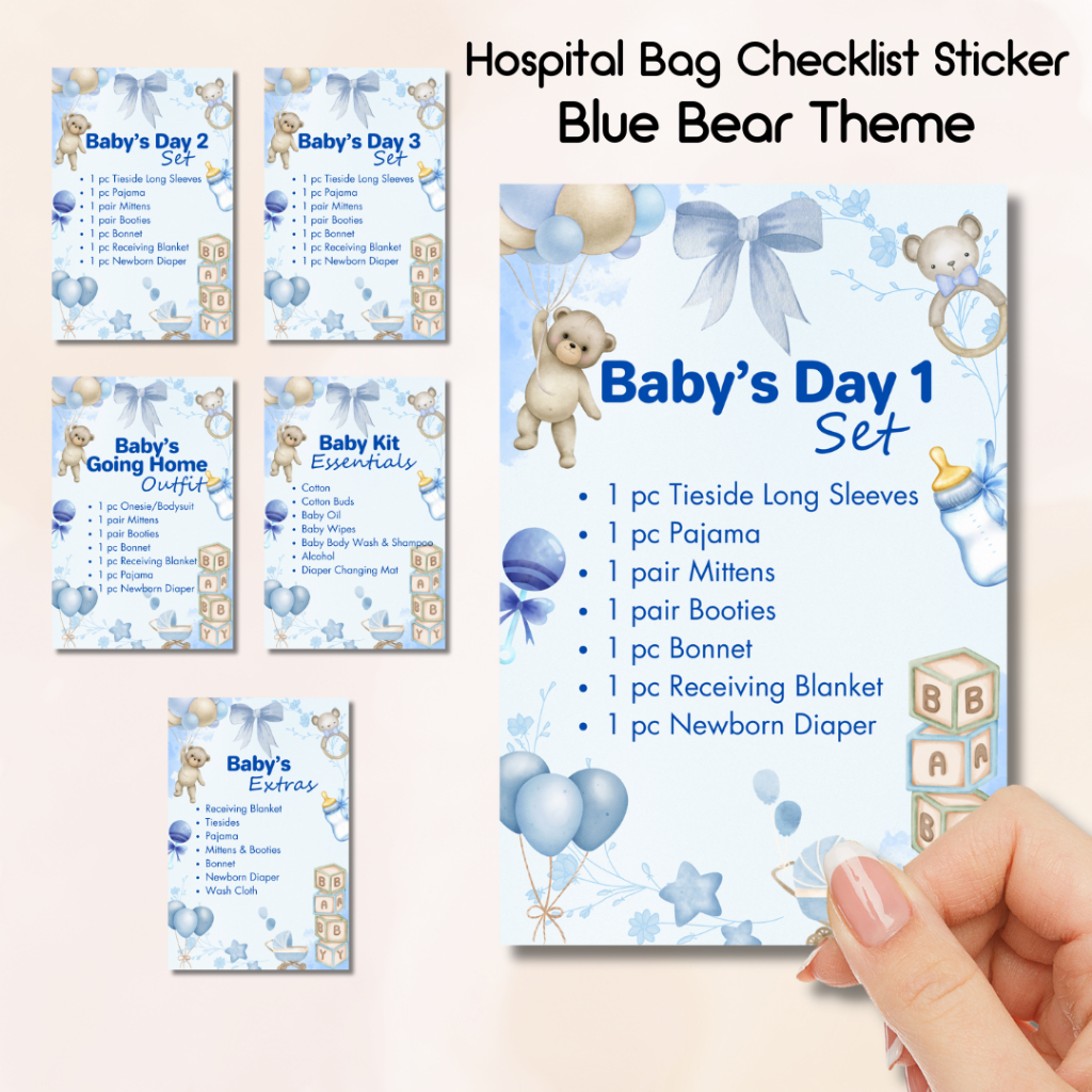 BLUE BEAR THEME - Hospital Bag Checklist Sticker for Ziplock | Shopee ...