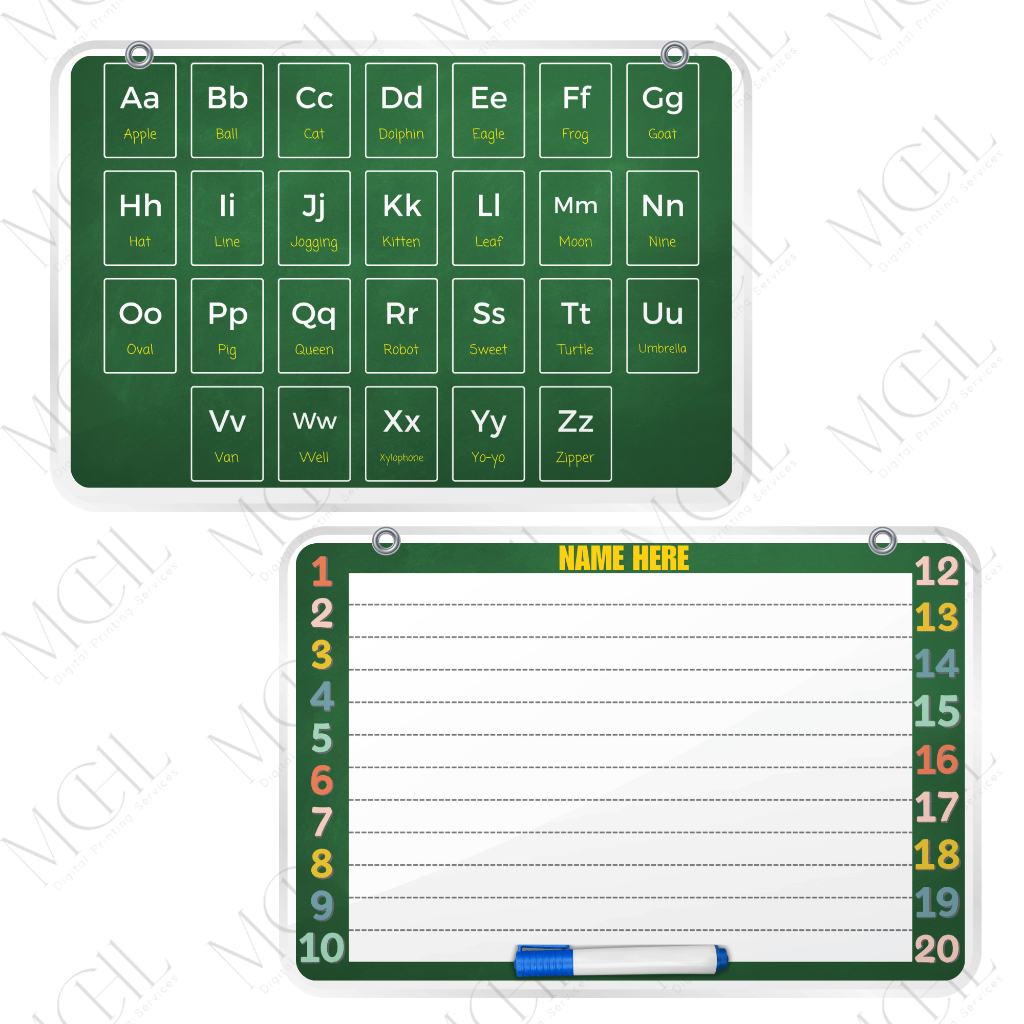 PERSONALIZED LAMINATED WHITE BOARD/BACK TO BACK PRINT WITH FREE MARKER ...