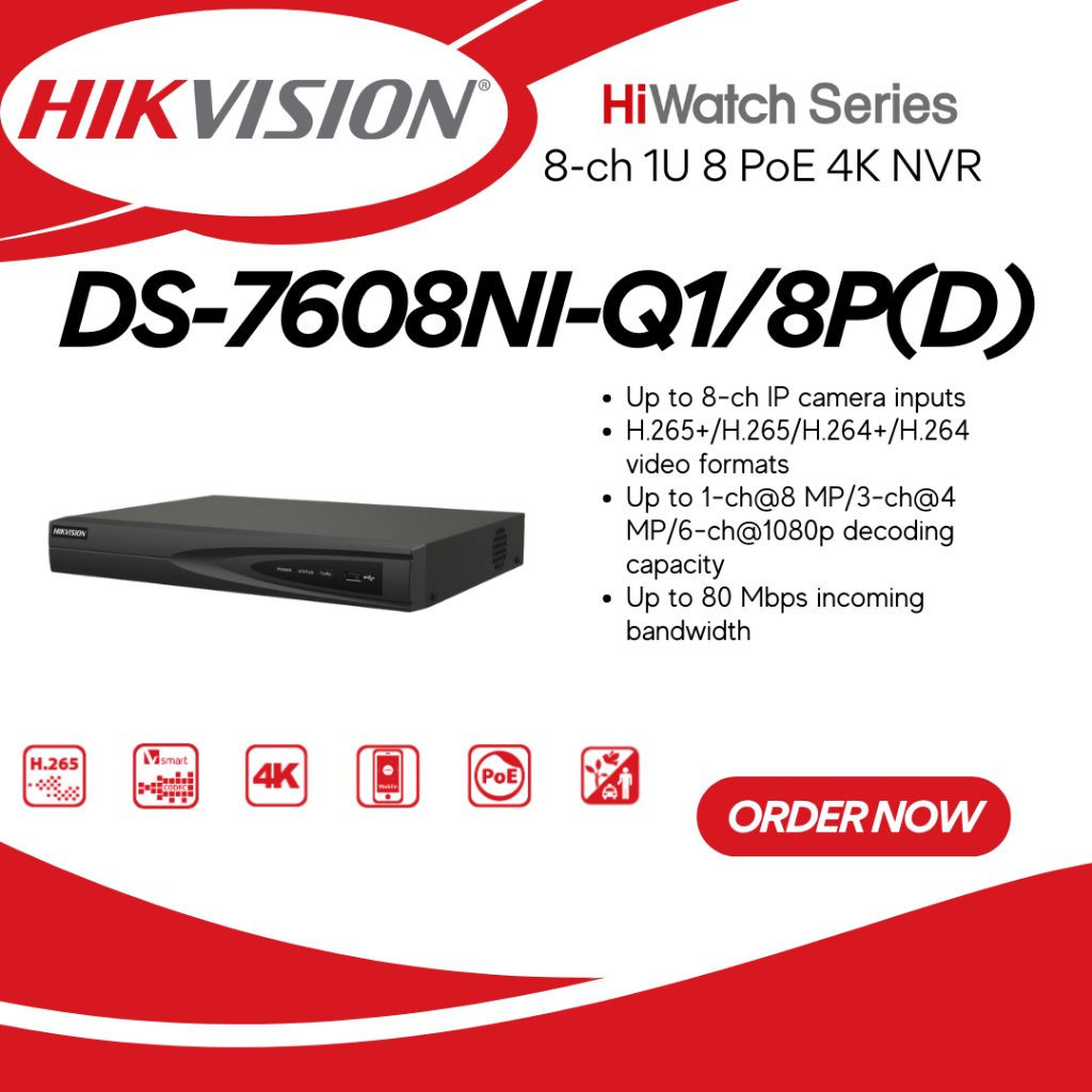 HIKVISION DS-7608NI-Q1/8P 8-Channel PoE Network Video Recorder NVR for Surveillance System ...