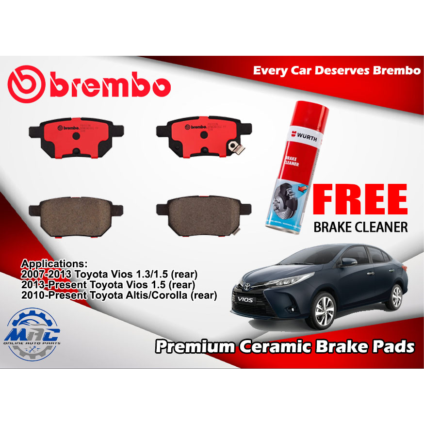 Toyota Vios 1.5 2013-Present Brembo Ceramic Rear Brake Pads P83133N ...