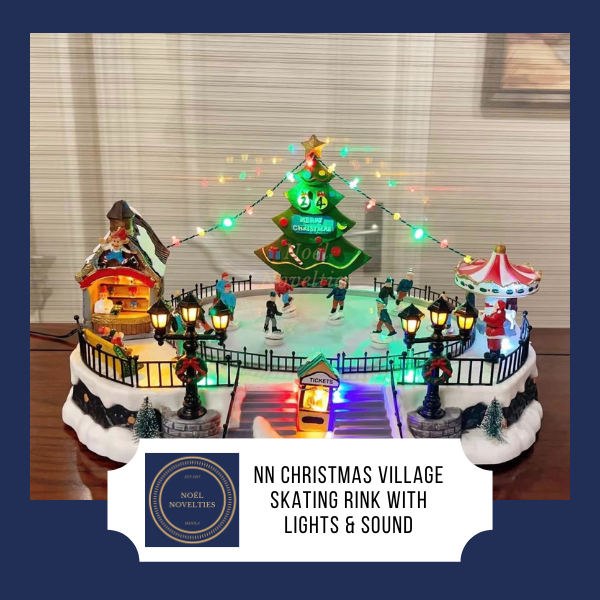Noel Novelties Hand Painted Snowy Christmas Village Moving Ice Skating ...