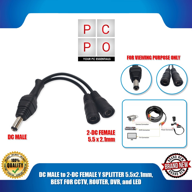 PC PO DC MALE to 2-DC FEMALE Y SPLITTER 5.5x2.1mm, BEST FOR CCTV ...