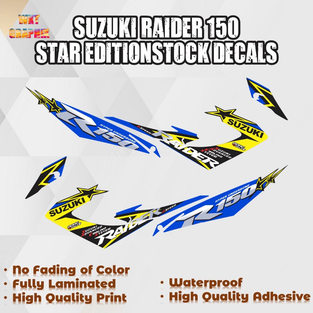 SUZUKI RAIDER 150 STAR DESIGN MOTORCYCLE DECALS (WATERPROOF, NO FADE ...