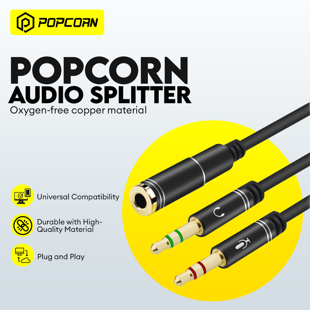 Popcorn AC01 Audio Splitter Headphone Adapter 3.5mm AUX Cable for ...