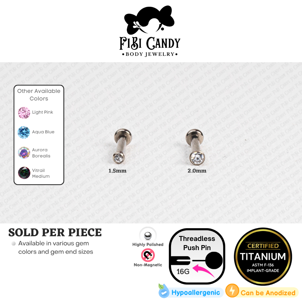 FiBiCandy Micro Astm F136 Titanium Earring Threadless Push Pin Labret ...