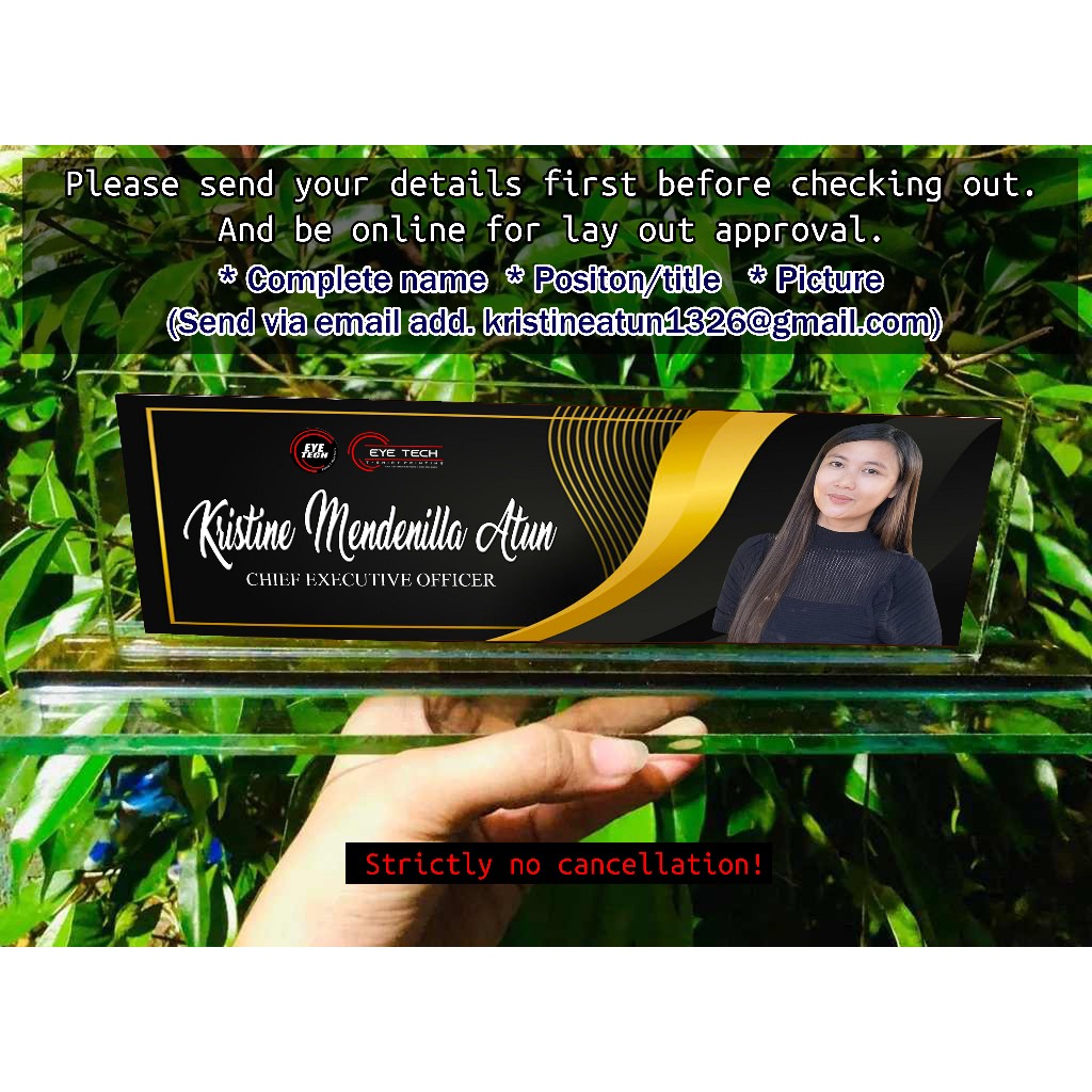 Customized Glass Desk Name/ Table Name Plate Black and Gold background ...