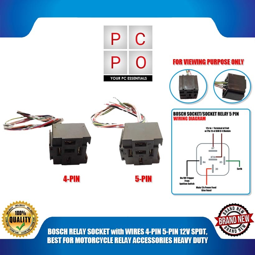 PC PO BOSCH RELAY SOCKET with WIRES 4-PIN 5-PIN 12V SPDT, BEST FOR ...