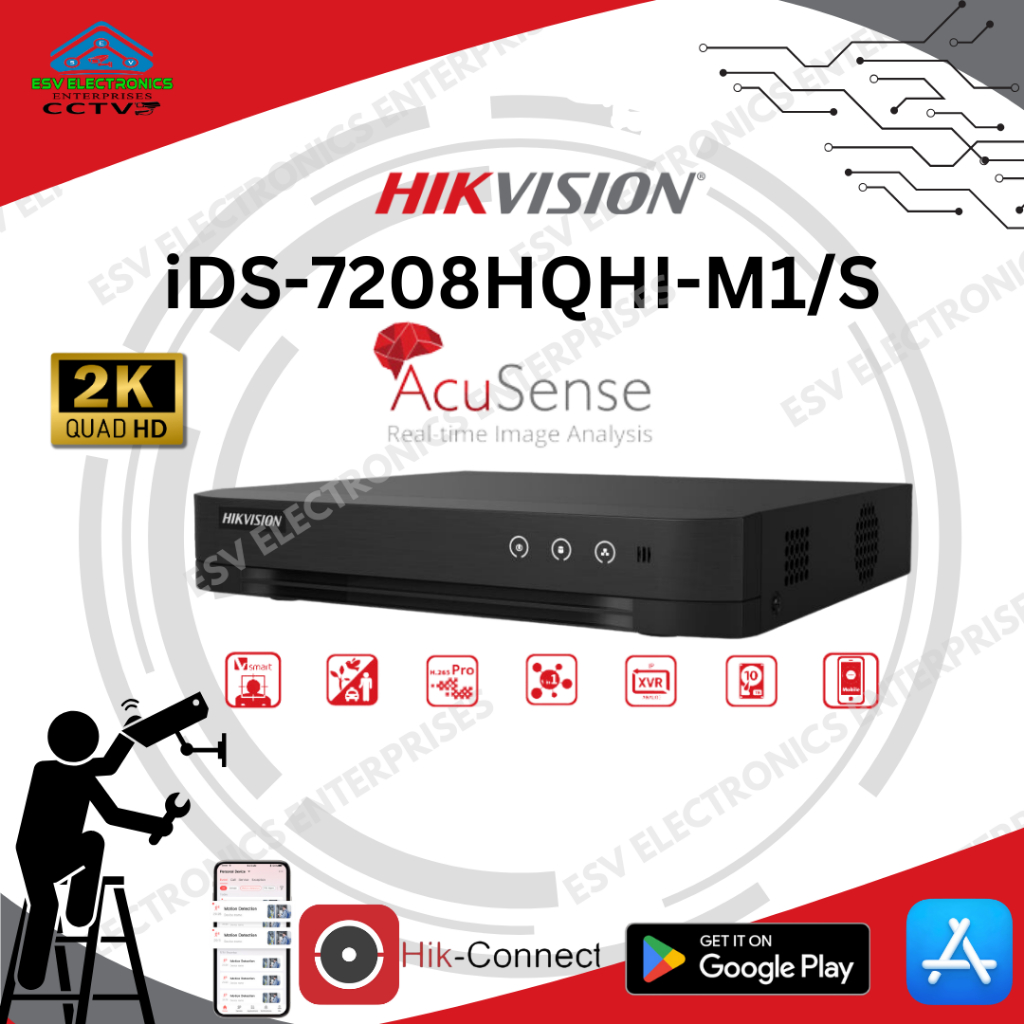 HIKVISION Acusense 8 CHANNEL DVR up to 4MP/2K camera resolution (iDS ...