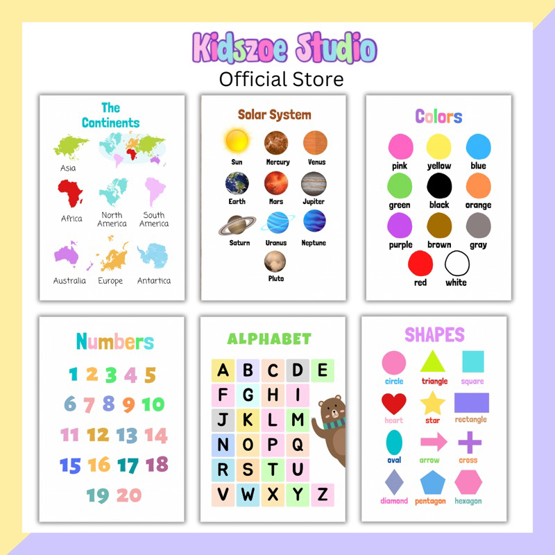 Minimalist laminated chart size A4 alphabet colors shapes numbers days ...