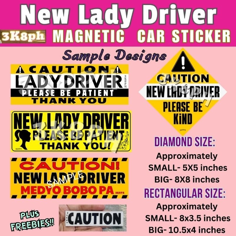 MAGNETIC CAR STICKER| LADY DRIVER | FEMALE DRIVER | NEW LADY DRIVER ...