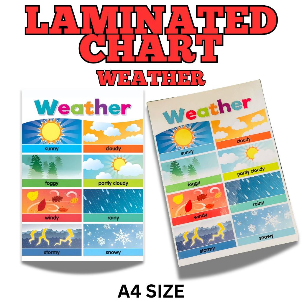 LAMINATED CHARTS WEATHER FOR BEGINNERS, TODDLERS & PRESCHOOL HOMESCHOOL ...