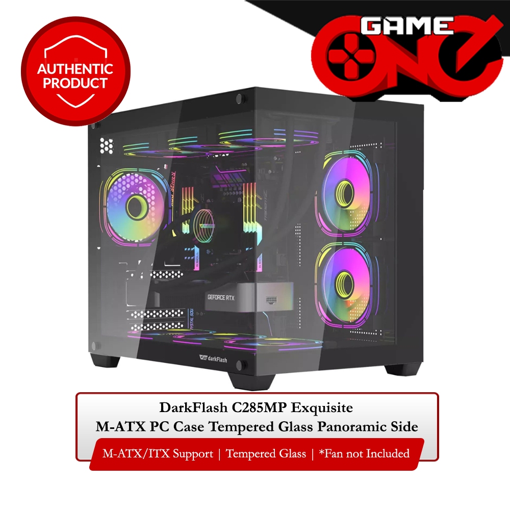 DarkFlash C285MP Exquisite M-ATX PC Case Tempered Glass Panoramic Side ...