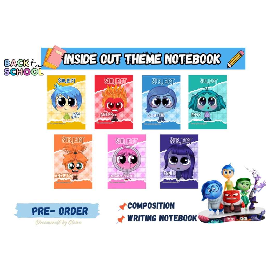 PREORDER- INSIDE OUT THEME notebooks (Kinder, Prep, Nursery, Grade 1 ...