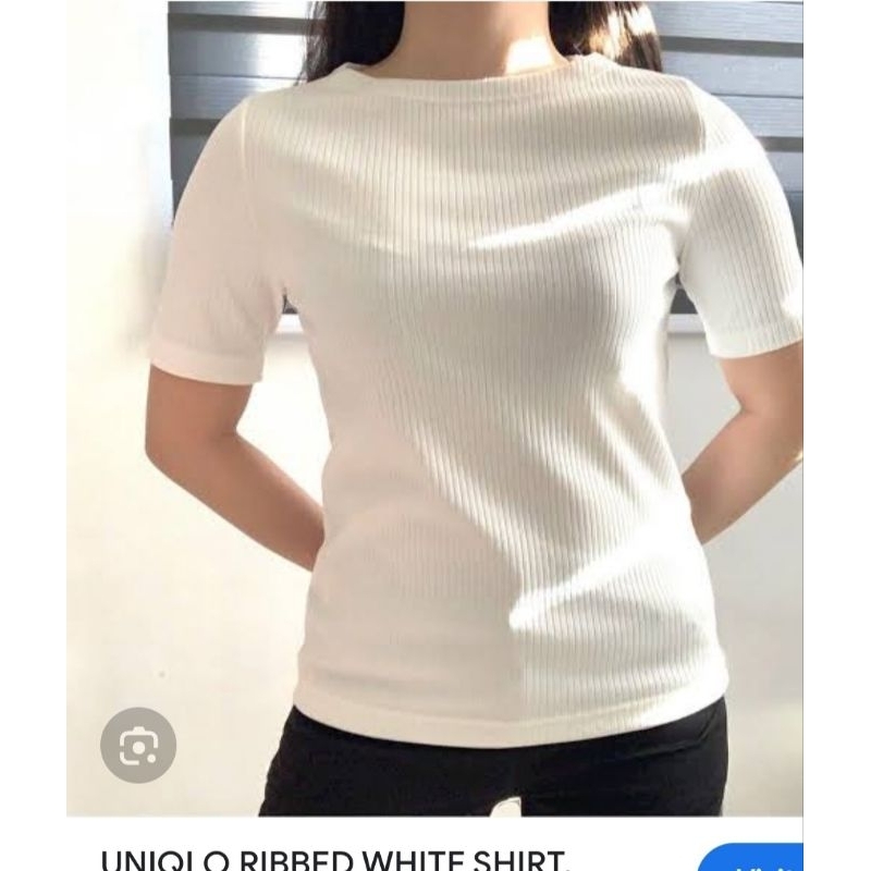 authentic UNiQLO ribbed white shirt (M) Preloved like new | Shopee Malaysia