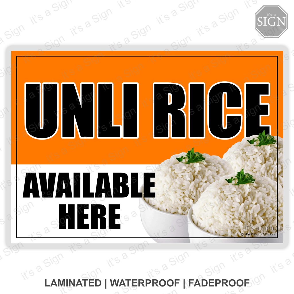 Unli Rice Dining Food Store Sign - Laminated Signage - A4/A3 Size ...