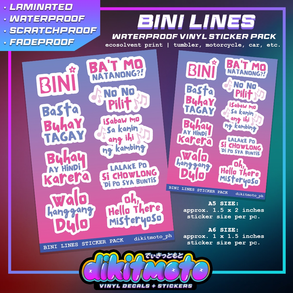 [dikitmoto] BINI LINES STICKER PACK Aiah Colet Maloi Gwen Stacey Mikha ...
