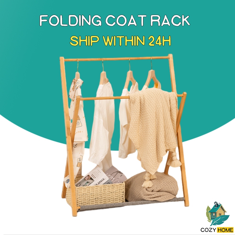Folding Coat Rack Solid Wood Coat Rack Children Clothes Rack Clothes ...