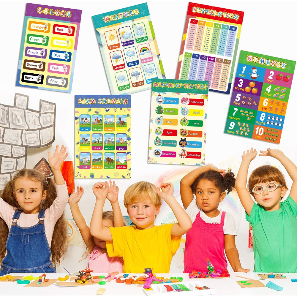 12pcs Educational Posters for Preschool Kids English Words Learning ...