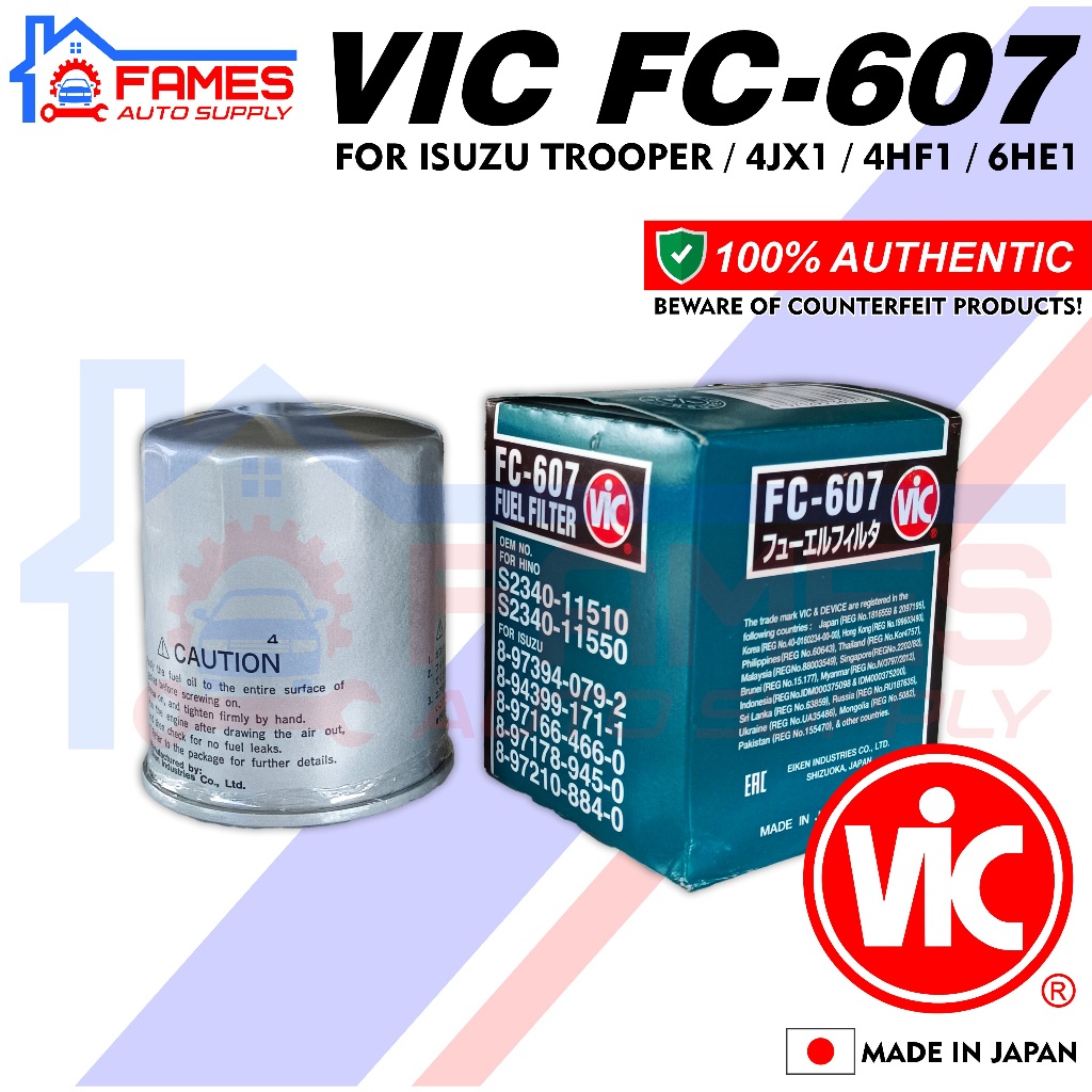 Vic Fuel Filter FC-607 Isuzu Trooper 4JX1/4HF1/6HE1 (FC607 VIC | Shopee ...