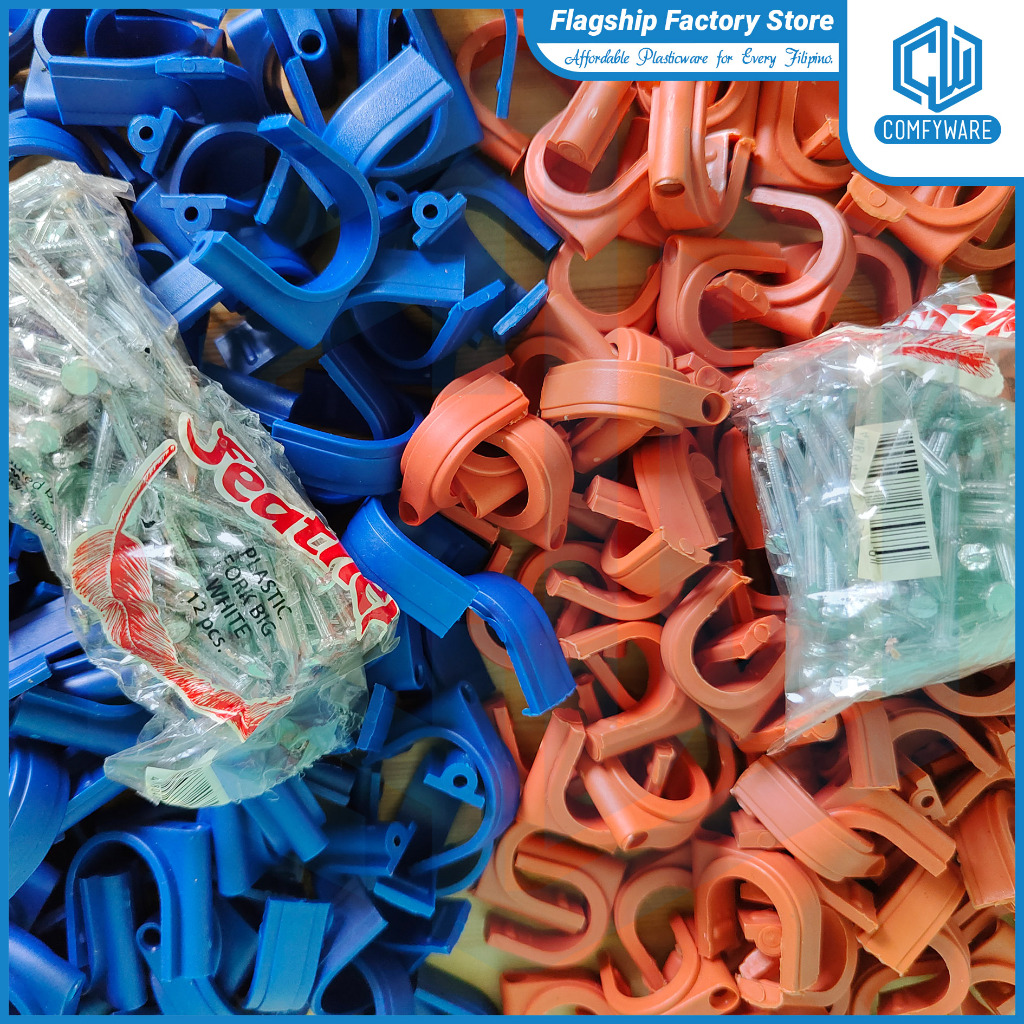 (100PCS/PACK) PVC Orange Blue Pipe Clamp w Concrete Cement Nail Cable ...