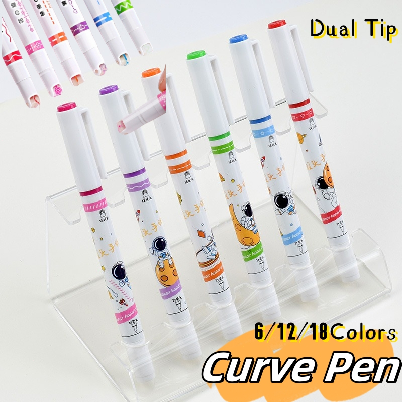 18Colors Curve Pen Multi-Shaped Outline Pen Quick-drying Dual Tips ...