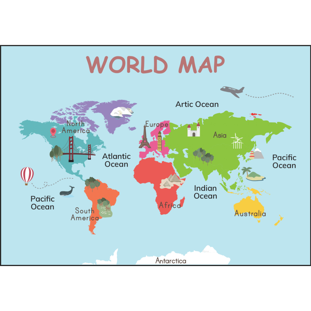 World Map for Kids Chart A4 Laminated High Print Quality | Shopee Malaysia