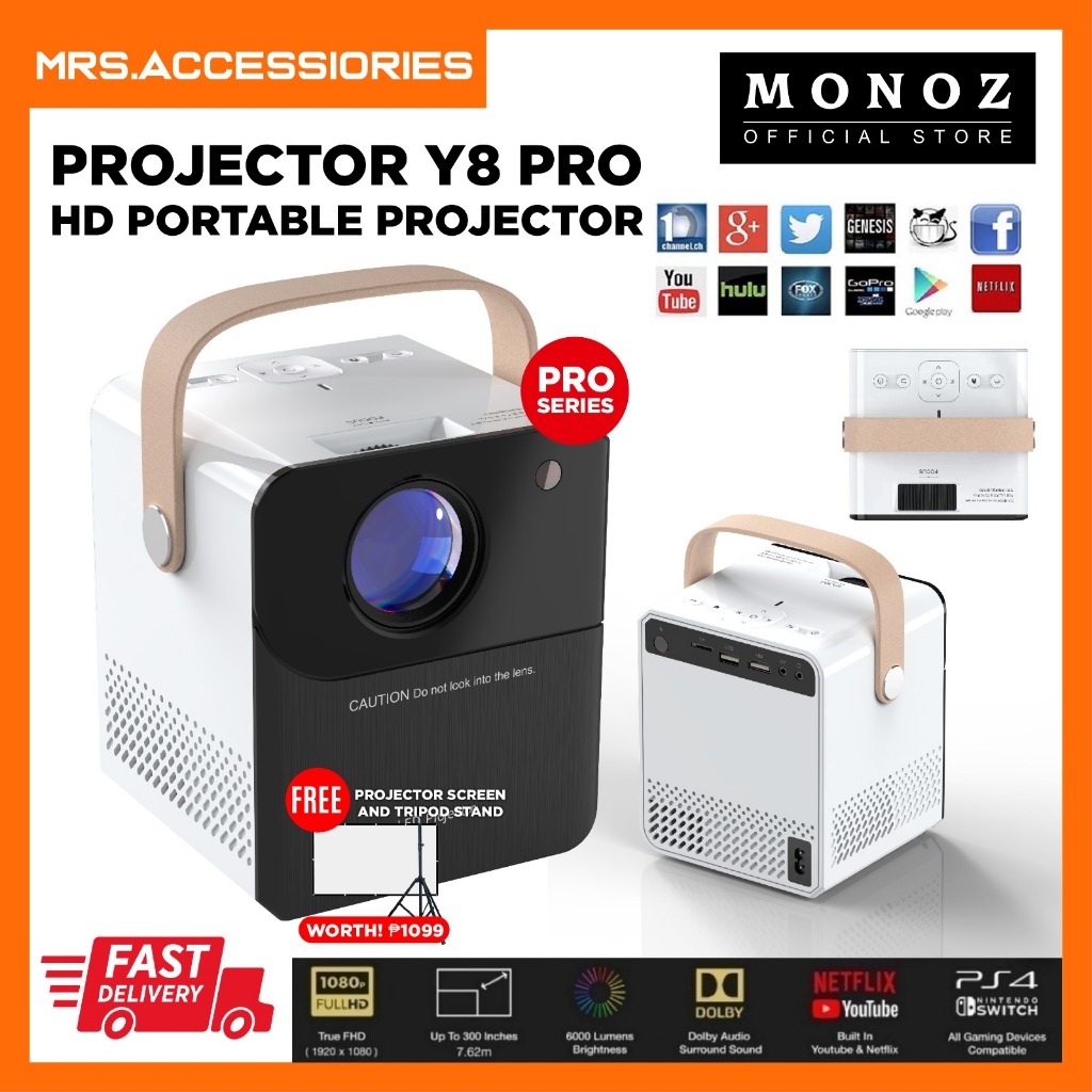 Projector Y8 PRO Portable Smart Mini 6000 Lumens 4K HD 1080P Projector ...