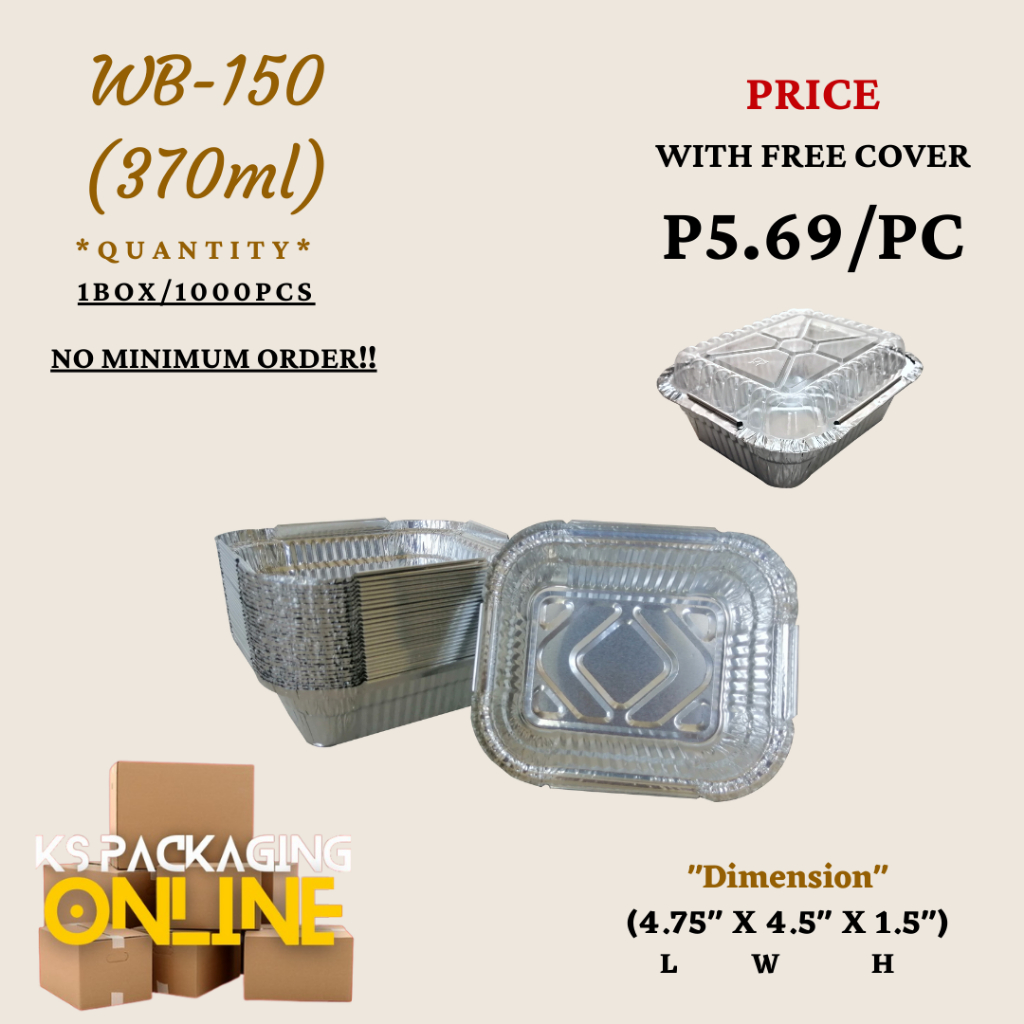 [1BOX/1000PCS] "370ML" WB-150 SMALL ALUMINUM TRAY WITH FREE TAKIP ...