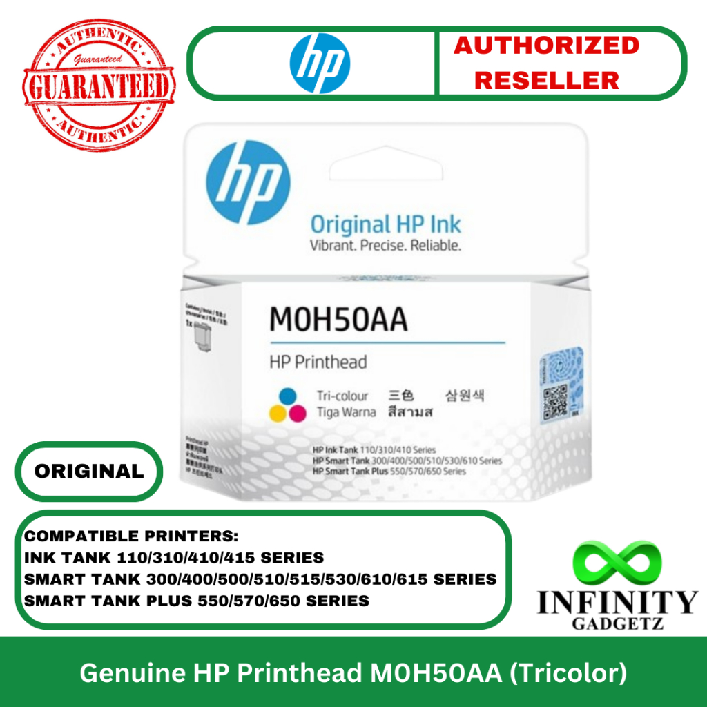 HP Printhead M0H50AA (Tricolor) for HP Smart Tank 300/400/500/510/515/530/610/615 Series ...
