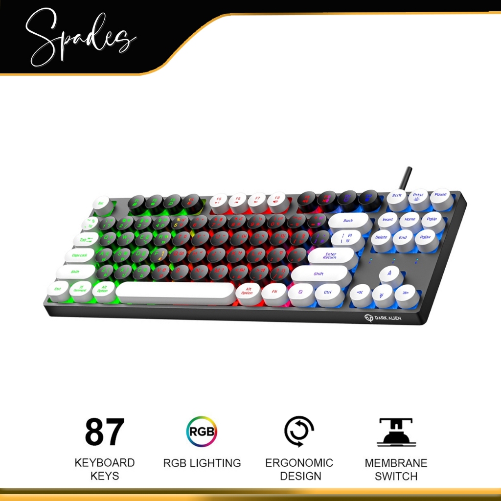 Dark Alien DK100 87 Keys Retro Punk Keyboard RGB LED Suspended Membrane Keyboard | Shopee Malaysia