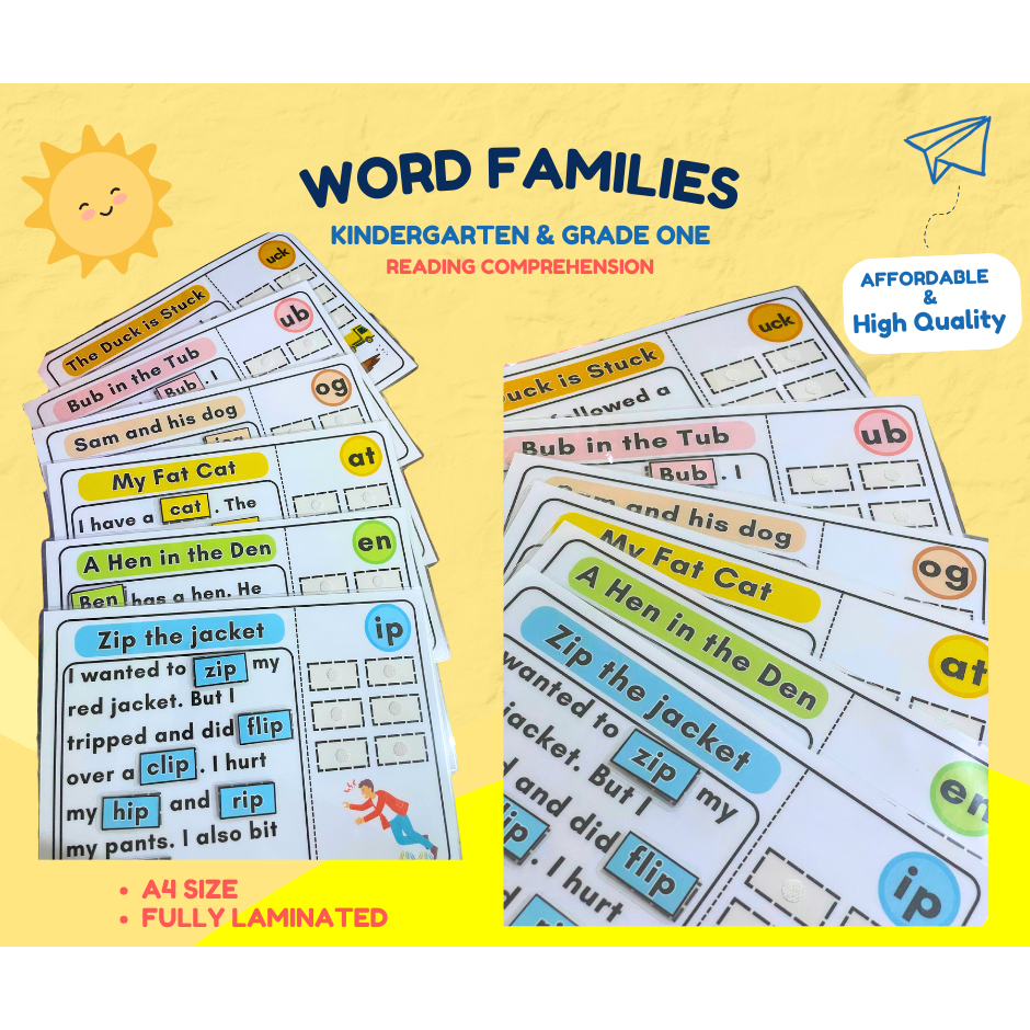 Word Families Short Story Reading Comprehension Fully Laminated ...