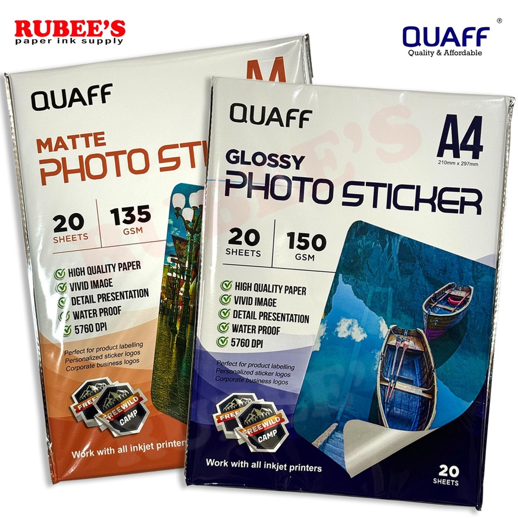 QUAFF Photo Sticker A4 Matte 135gsm / Glossy 150gsm (20 sheets ...