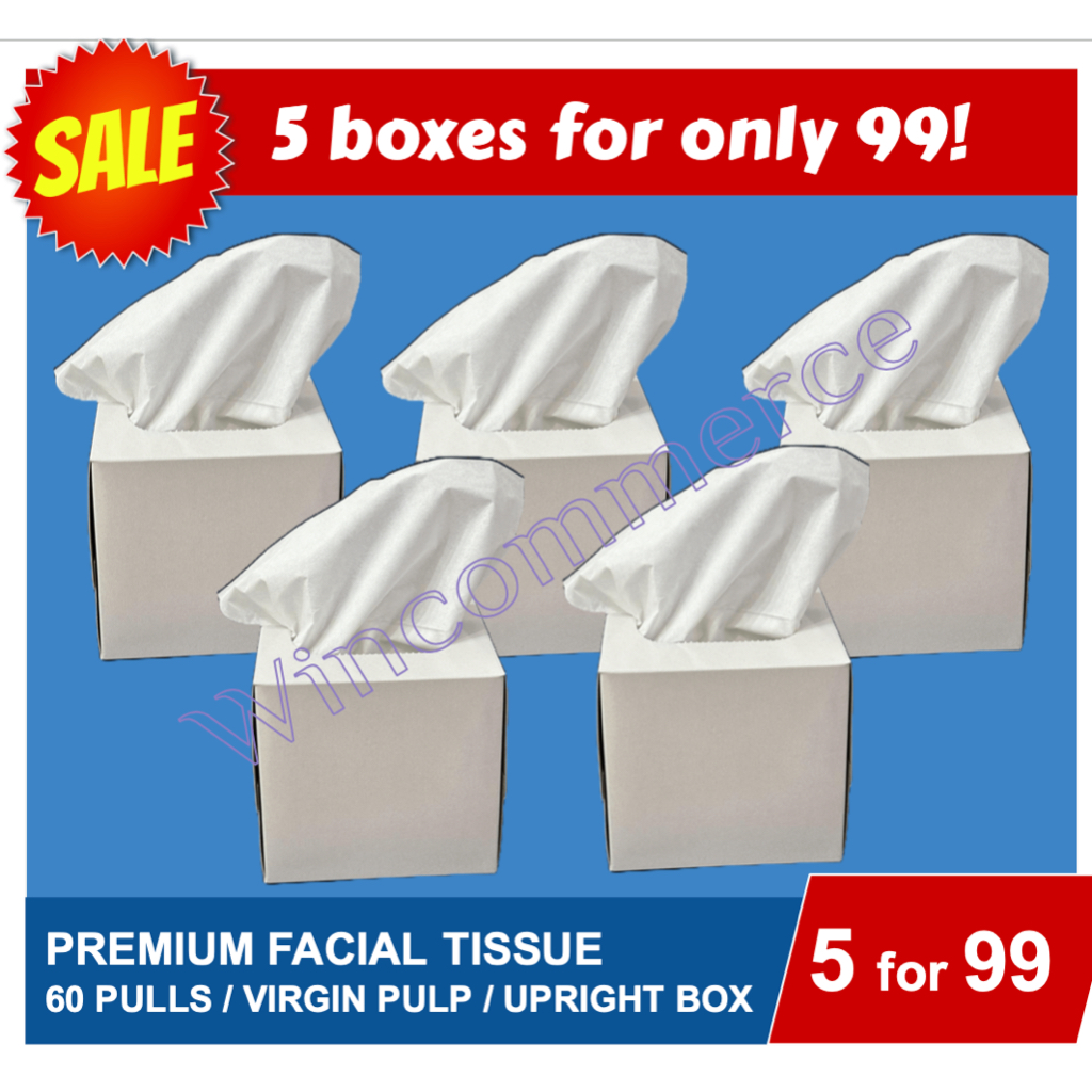 5 FOR 99 PREMIUM FACIAL TISSUE 120 SHEETS 60 PULLS VIRGIN PULP UPRIGHT ...