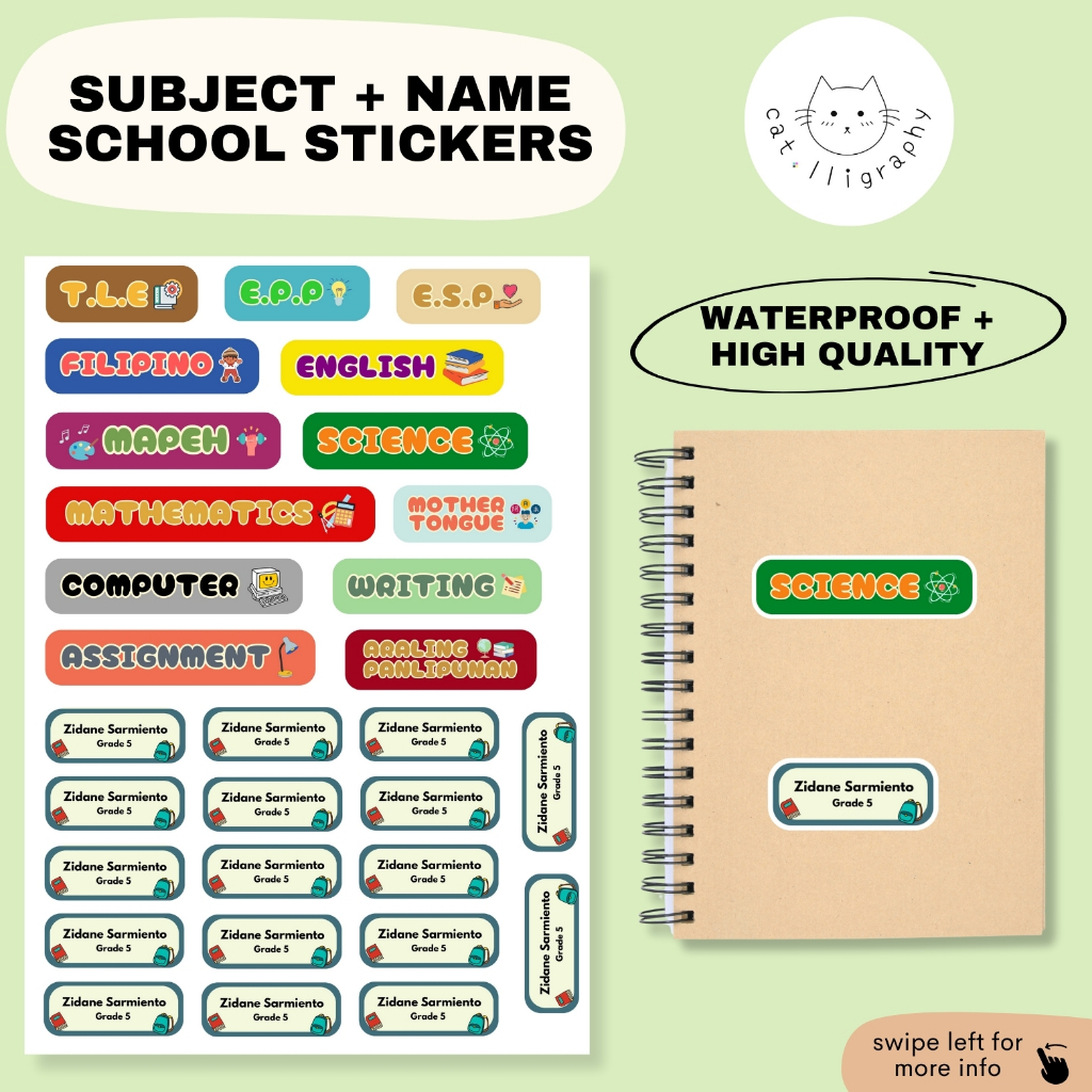 Subject and Name Waterproof School Stickers for Notebooks | Shopee Malaysia