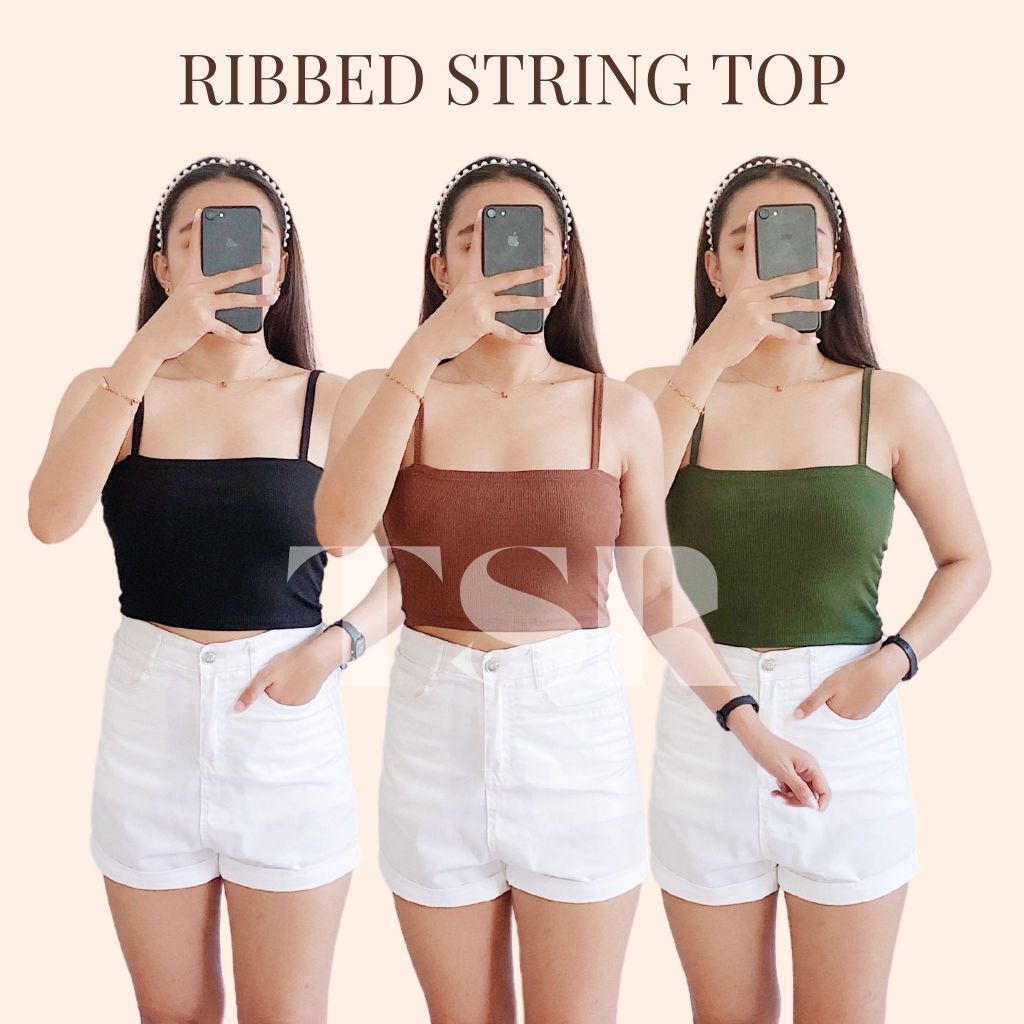 TSR Ribbed String Top (Trendy Korean Inspired Fashion Bust Cami Basic ...