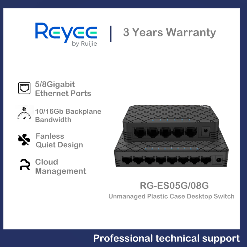 Ruijie-Reyee RG-ES05/08 5/8-Port 10/100 Mbps Desktop Switch Hub ...