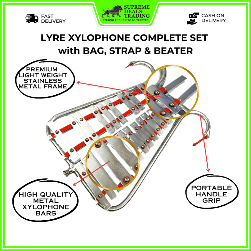 HIGH QUALITY LYRE XYLOPHONE COMPLETE SET WITH BAG, STRAP AND BEATER ...