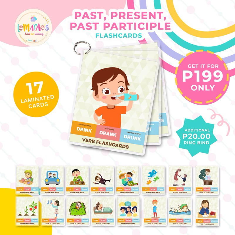 PAST PRESENT PAST PARTICIPLE Flash Cards Laminated Educational ...
