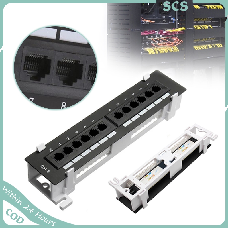 12 Port RJ45 Through Coupler Cat6 Patch Panel,Wall Mount,Compatible ...