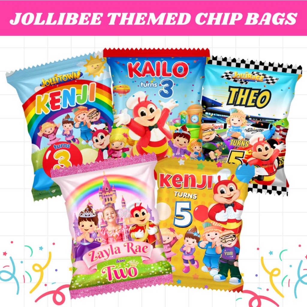 JOLLIBEE Birthday Themed Party Chip Bags Candy Goodie Loot Bag Gift Bag ...