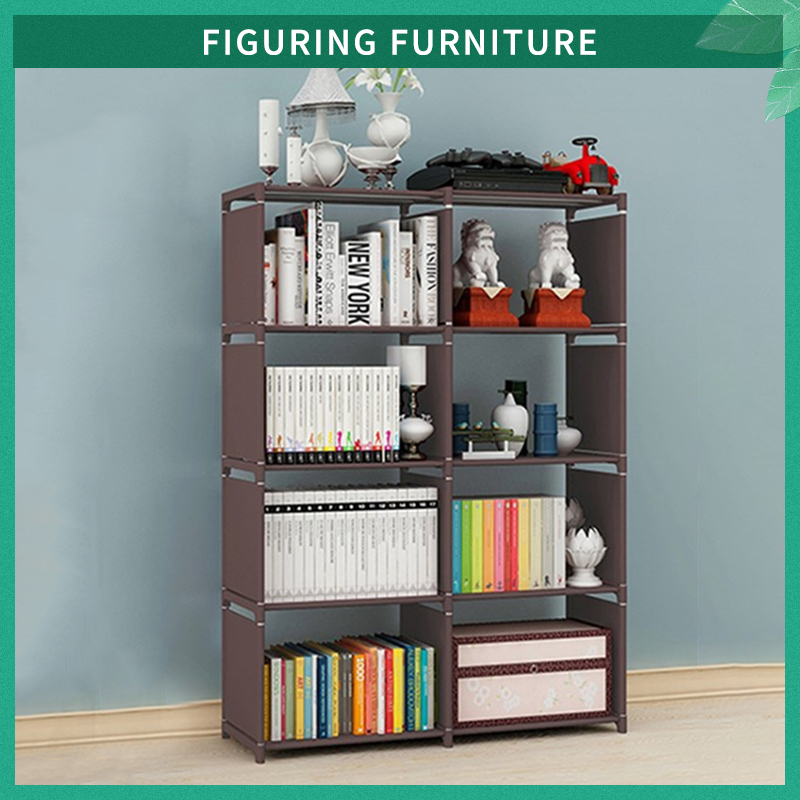 4-Tier 8 Cubes DIY BookShelf Double Storage Rack Storey Simple ...